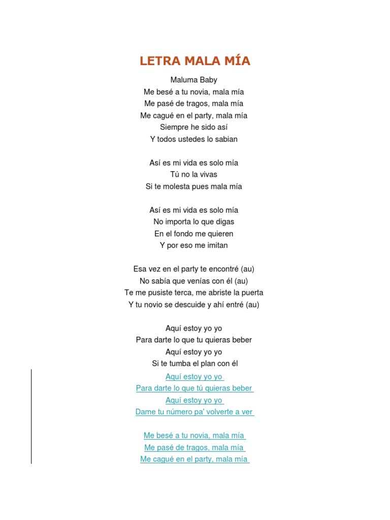 Letra Mala Mía | PDF