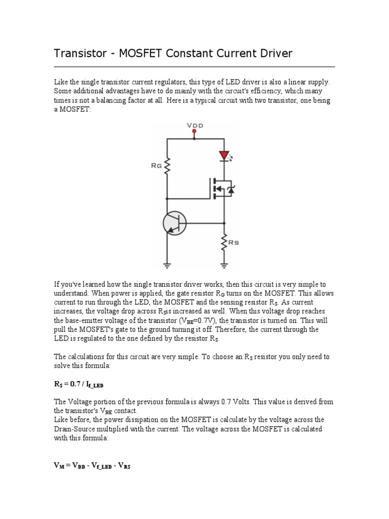 MOSFET Constant Current Driver | PDF | Resistor | Mosfet