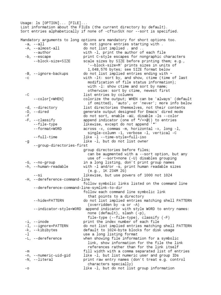A Comprehensive Guide to the ls Command: Listing Directory Contents and File Information | PDF ...