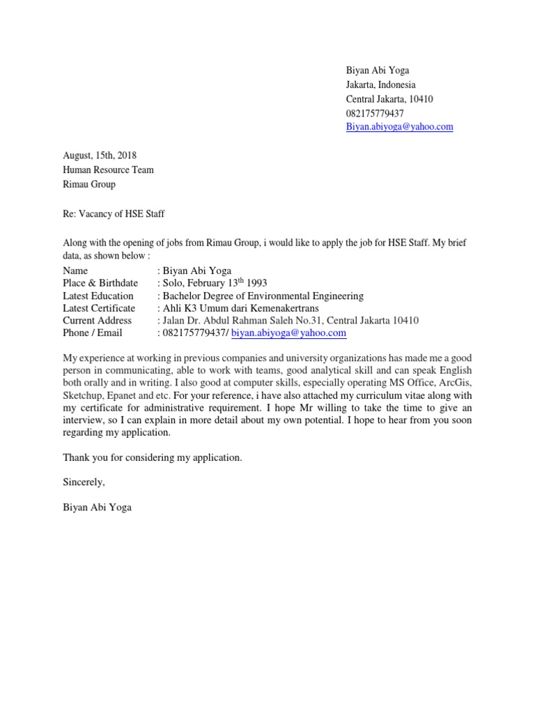 Application Letter Rimau Group | PDF