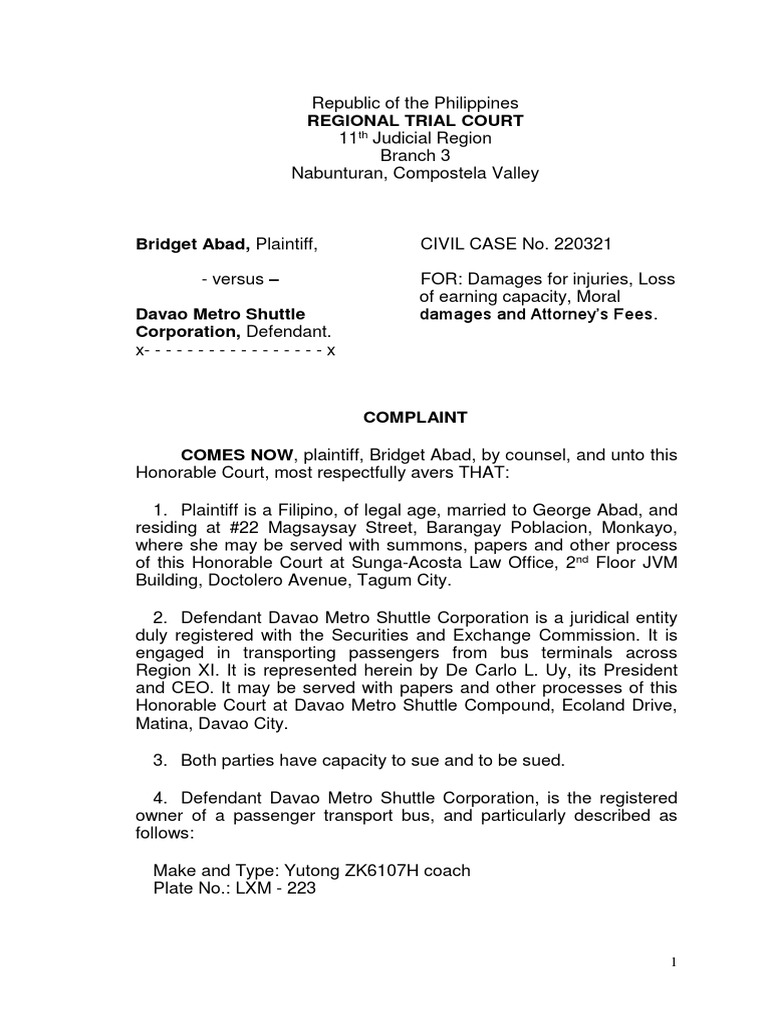 Complaint For Damages | PDF | Lawsuit | Damages