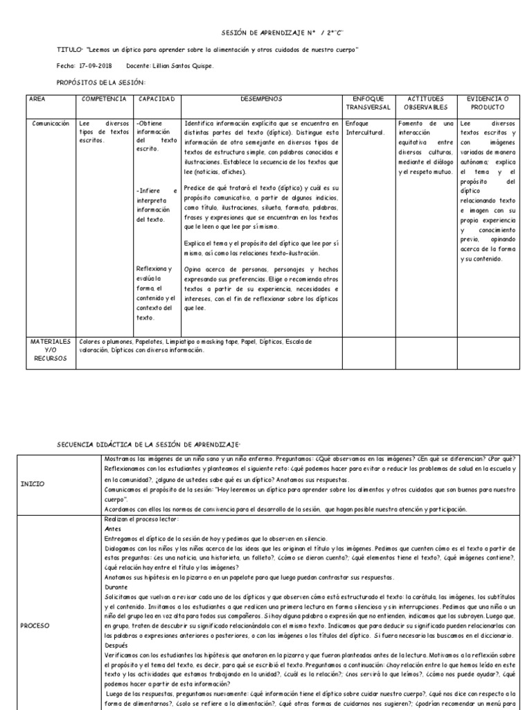 Sesión Comunicación Leemos Un Díptico | PDF | Lectura (proceso ...