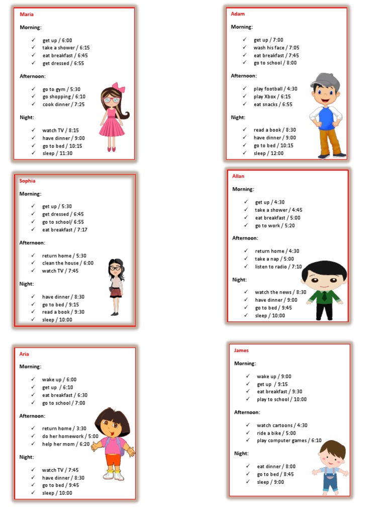 Routine and Time Flashcards 109970 | PDF