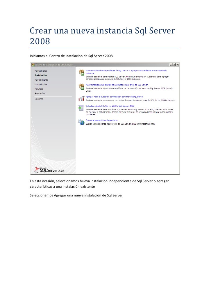 Crear Una Nueva Instancia SQL Server 2008 | PDF