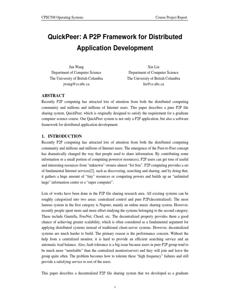 Quickpeer A P2p Framework For Distributed Application Development Pdf Peer To Peer Xml