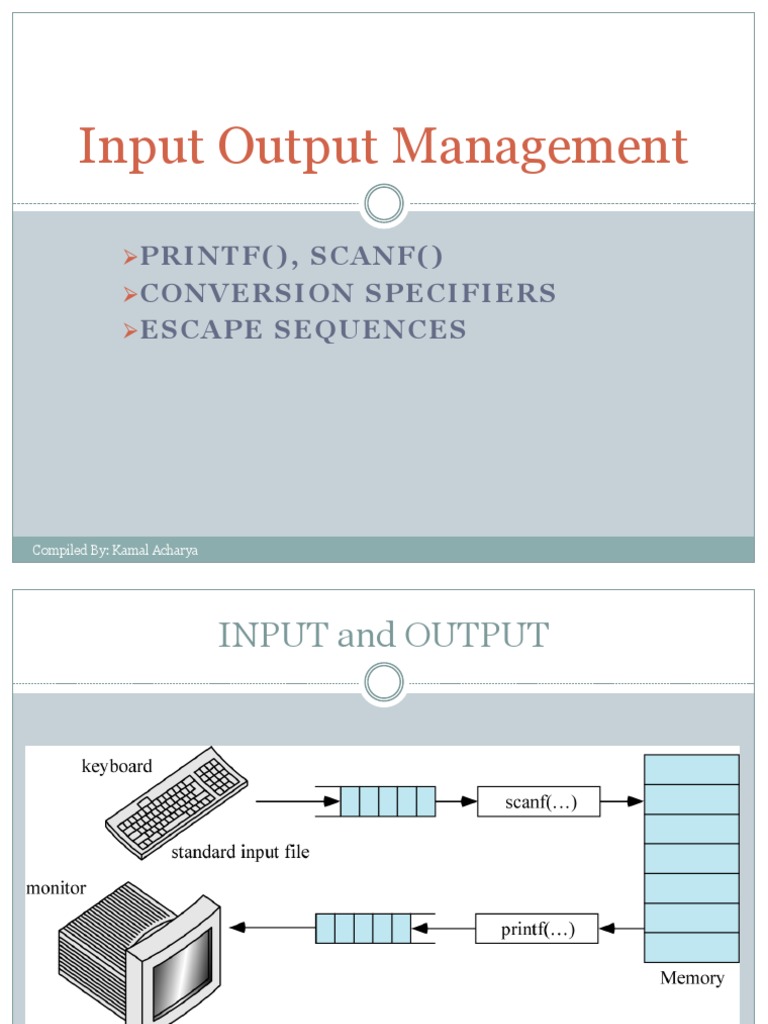 Input Output Management: Printf, Scanf Conversion Specifiers Escape Sequences | PDF | Integer ...