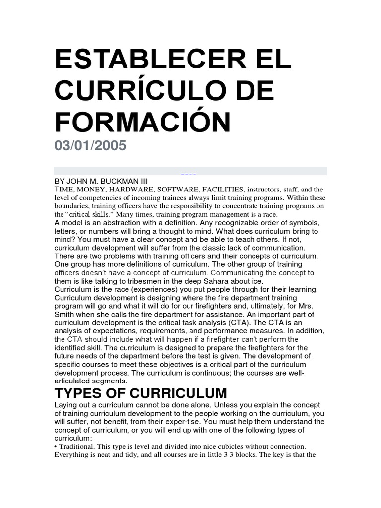 Establishing The Training Curriculum | PDF | Risk | Curriculum