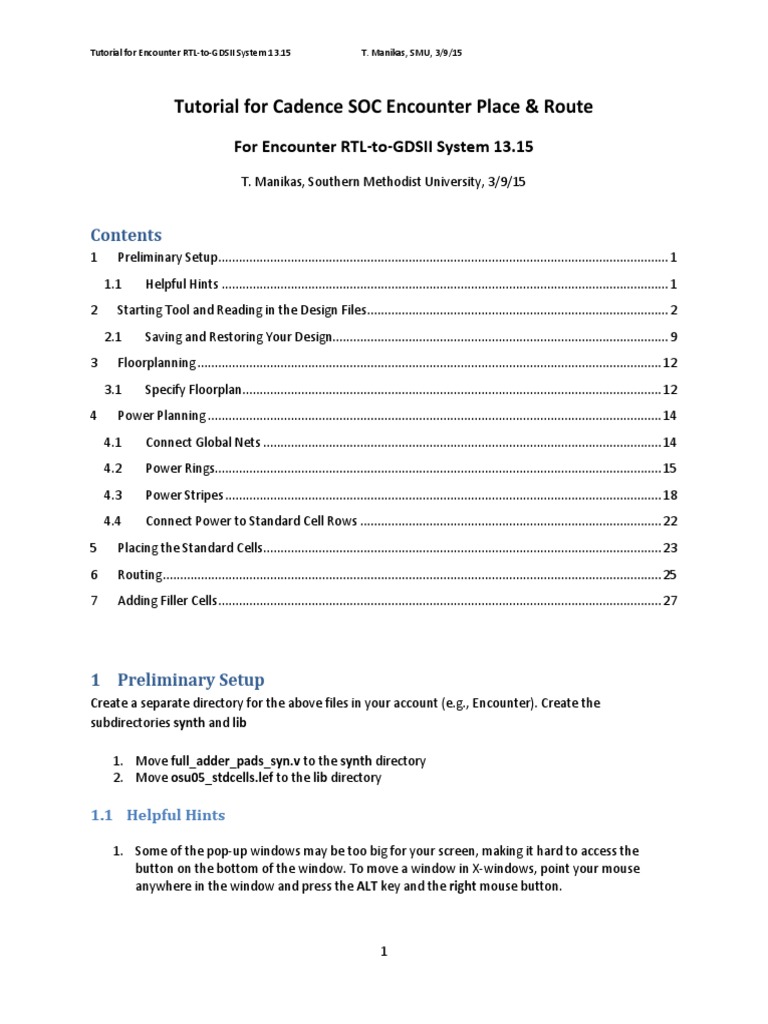 Tutorial For Cadence SOC Encounter Place & Route | PDF | Directory (Computing) | Computer File