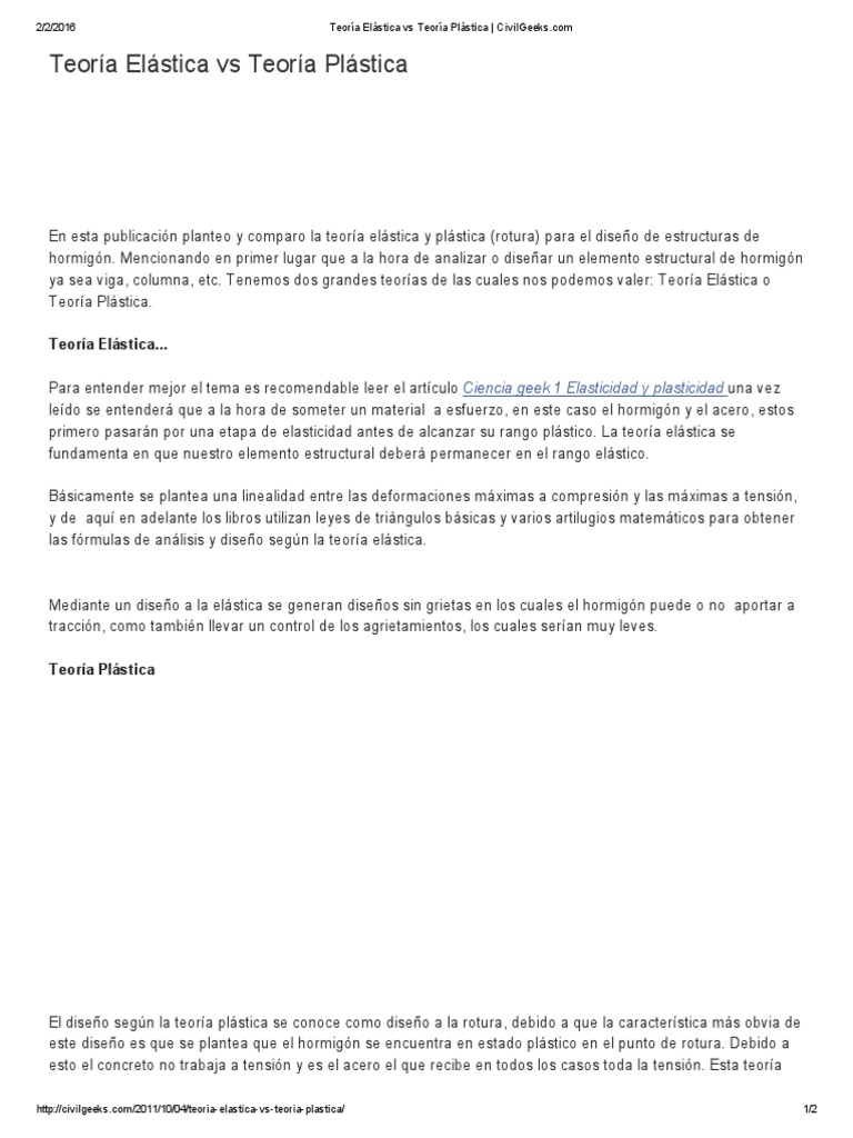 Teoría Elástica Vs Teoría Plástica | PDF | Elasticidad (Física ...