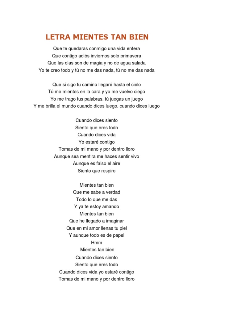 Letra Mientes Tan Bien | PDF