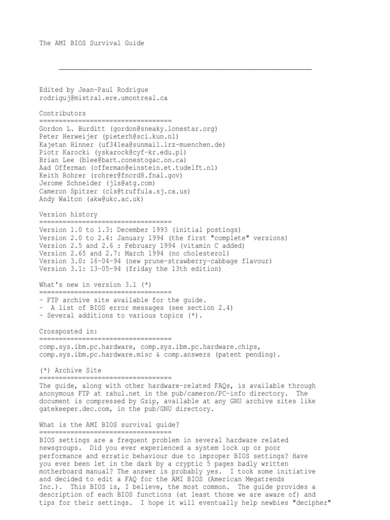AMI BIOS Survival Guide | PDF | Bios | Random Access Memory