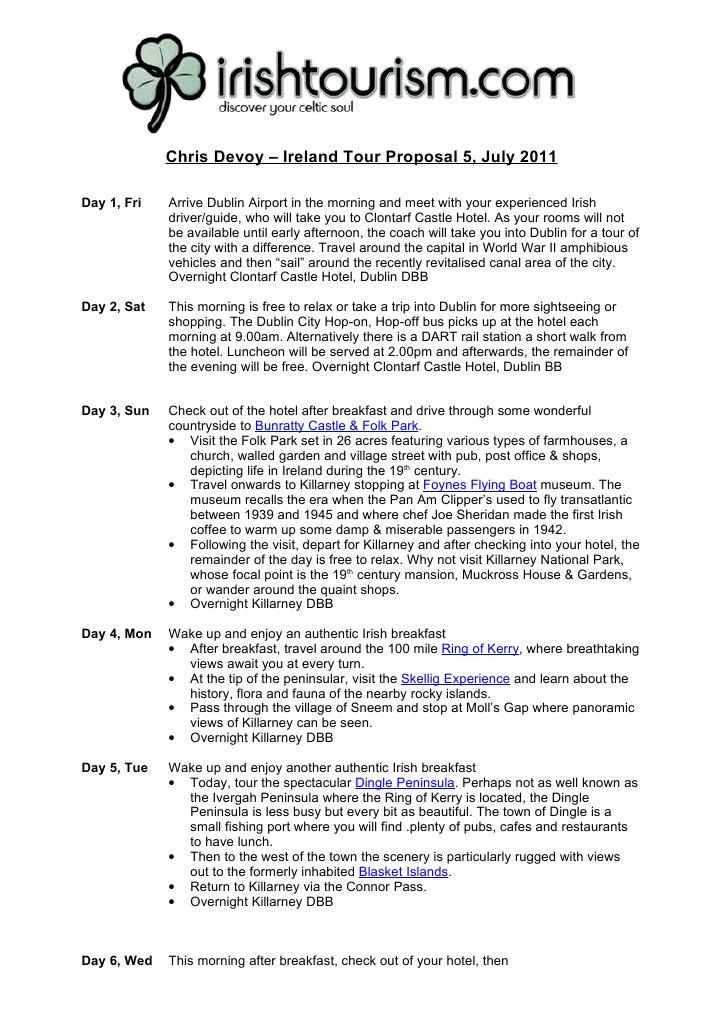 Chris Devoy - Ireland Tour Proposal 5, July 2011: Day 1, Fri | PDF ...