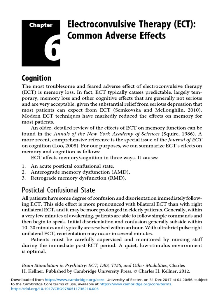 Electroconvulsive Therapy (ECT) : Common Adverse Effects: Cognition ...
