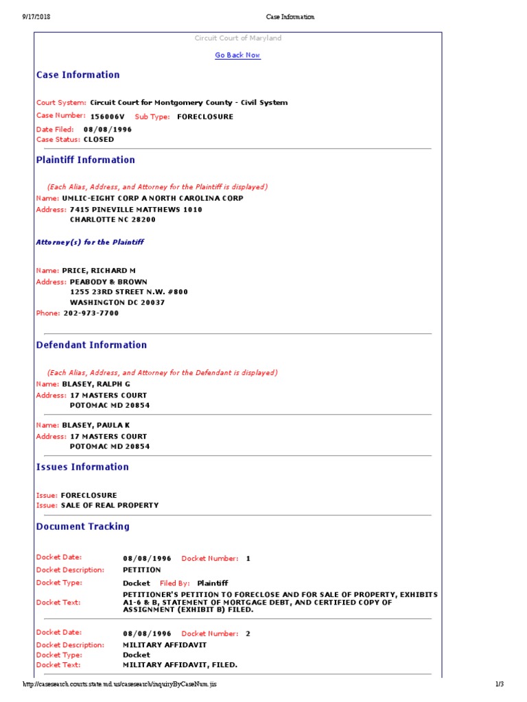 Case Information | PDF | Foreclosure | Public Law