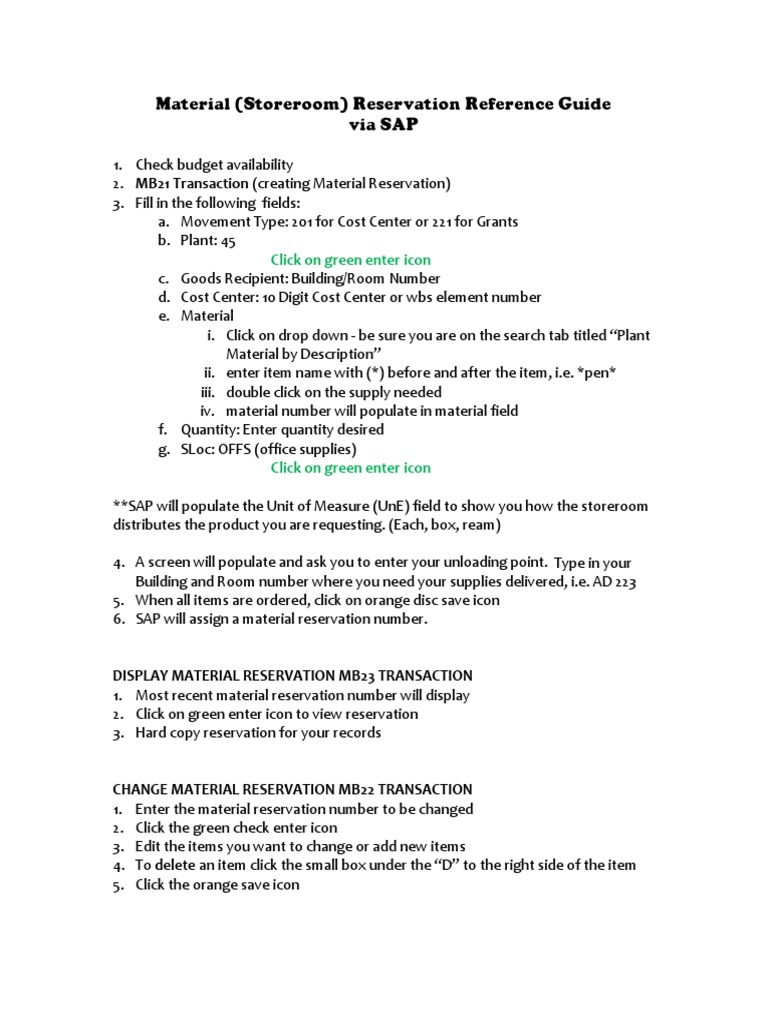 SAP Storeroom Reservation PDF | PDF | Business