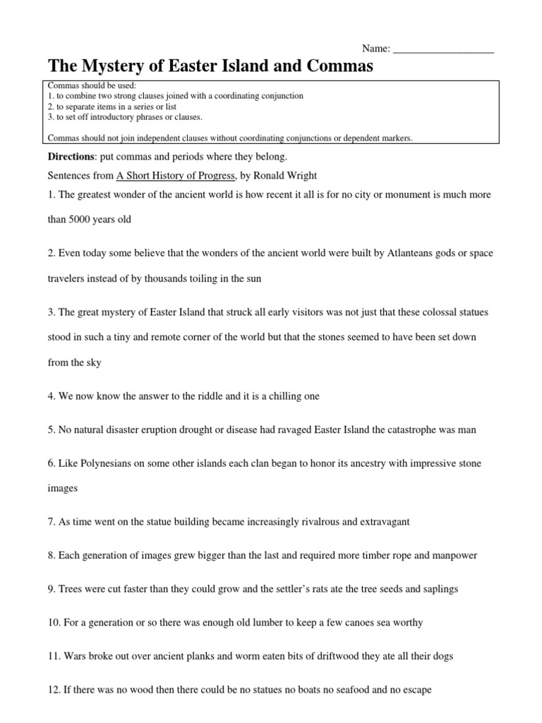 Easter Island Commas Worksheet | PDF | Comma | Nature