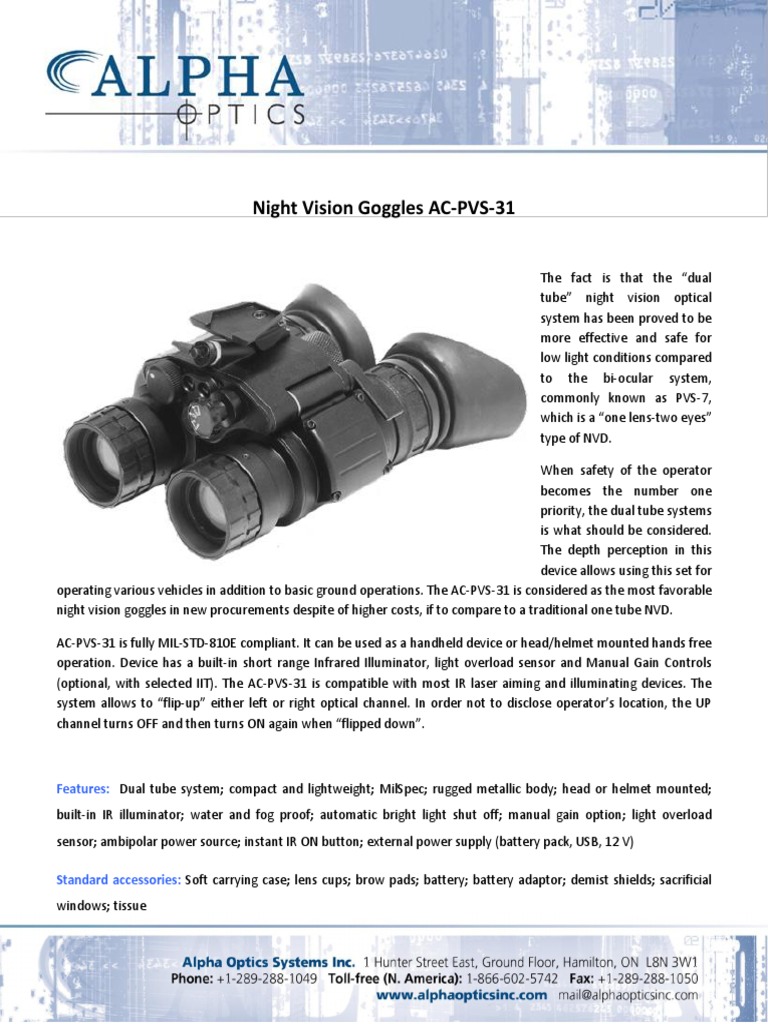 Night Vision Goggles AC-PVS-31 | PDF | Lens (Optics) | Infrared
