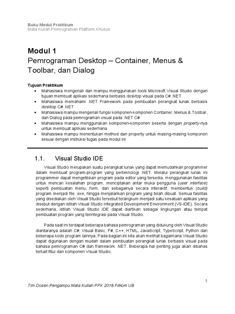 Modul Praktikum PPK - 1. Pemrograman Desktop 1 | PDF | Komputer