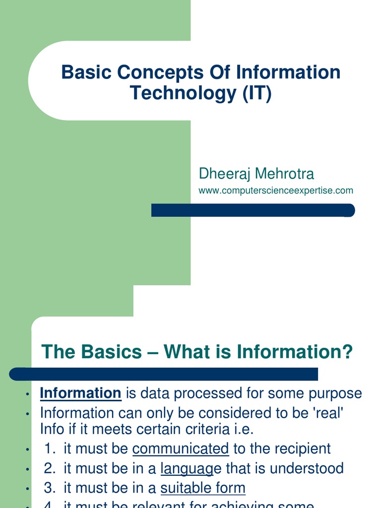 Basic Concepts of Information Technology (IT) | PDF