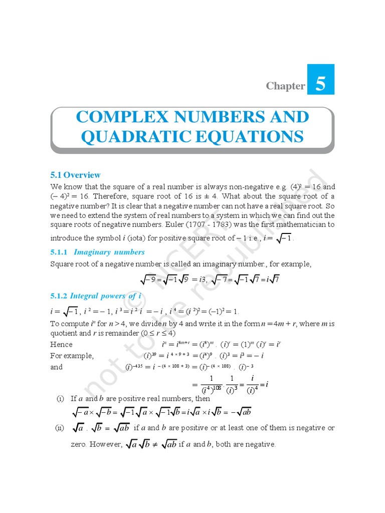 NCERT Complex Numbers PDF | PDF | Complex Number | Numbers