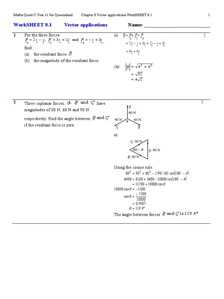 Worksheet 8.1 Vector Applications: Name | PDF | Force | Euclidean Vector