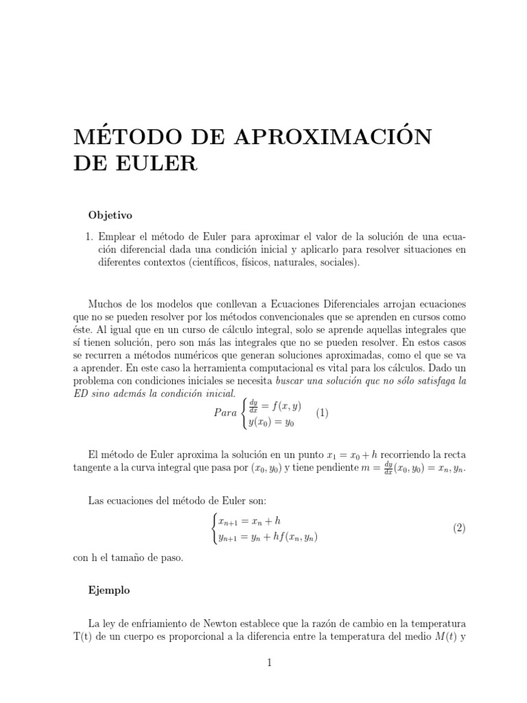 Metodo Euler PDF | PDF | Enseñanza de matemática | Naturaleza