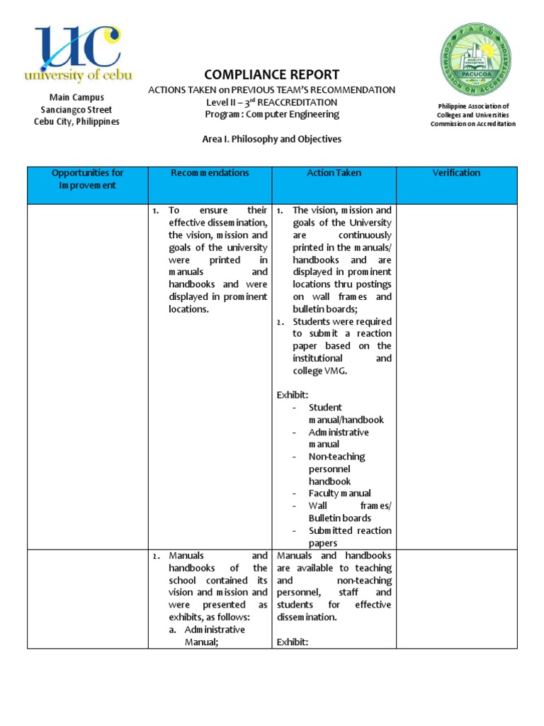 Compliance Report For CompE | PDF | School Counselor | Evaluation