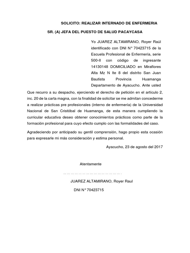 SOLICITO Internado | PDF | Enfermería | Bienestar