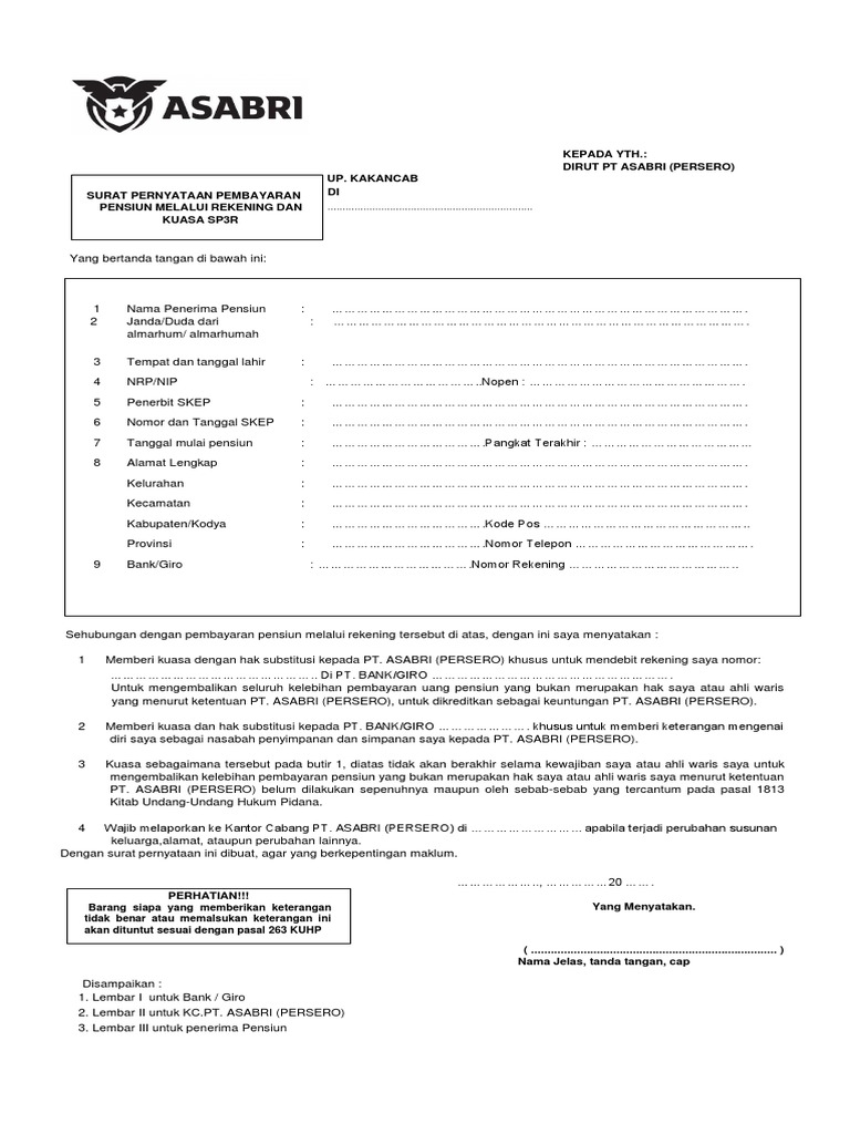 Form SP3R Asabri | PDF
