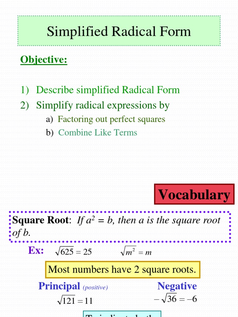33 Simplified Radical Form | PDF