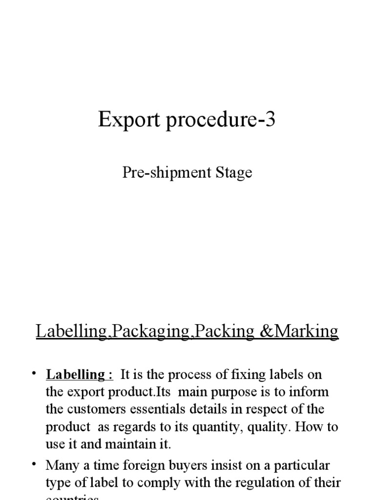 Pre-Shipment Export Procedures Explained | PDF | Packaging And Labeling ...