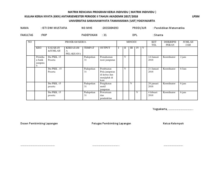 Contoh Matrik Rencana Program Kerja Individu | PDF