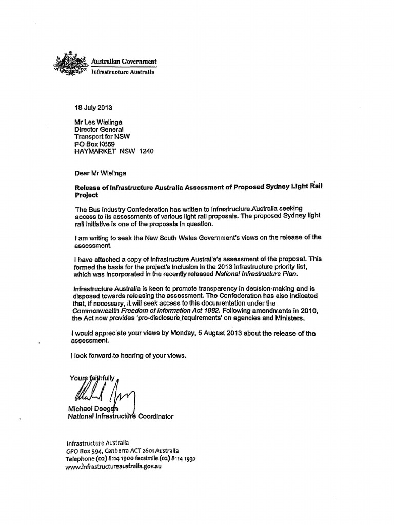 Sydney Light Rail Letter | PDF