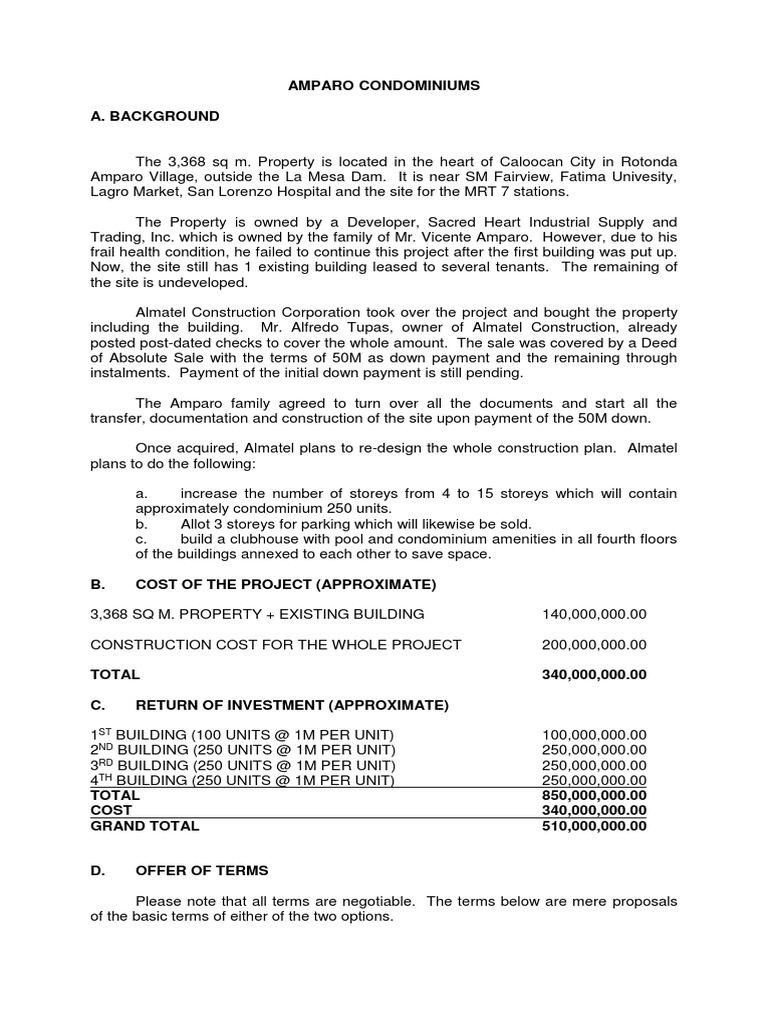 La Mesa Gardens Condominiums - Proposal | PDF | Condominium | Loans