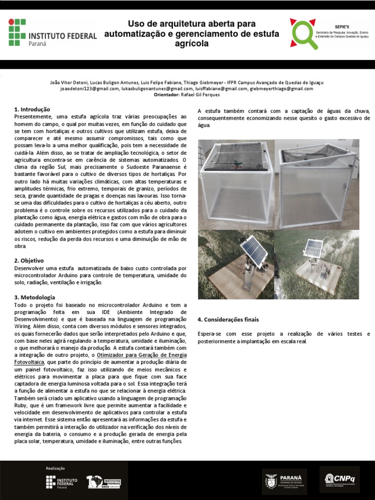 Estufa PDF | PDF | Agricultura | Arduino