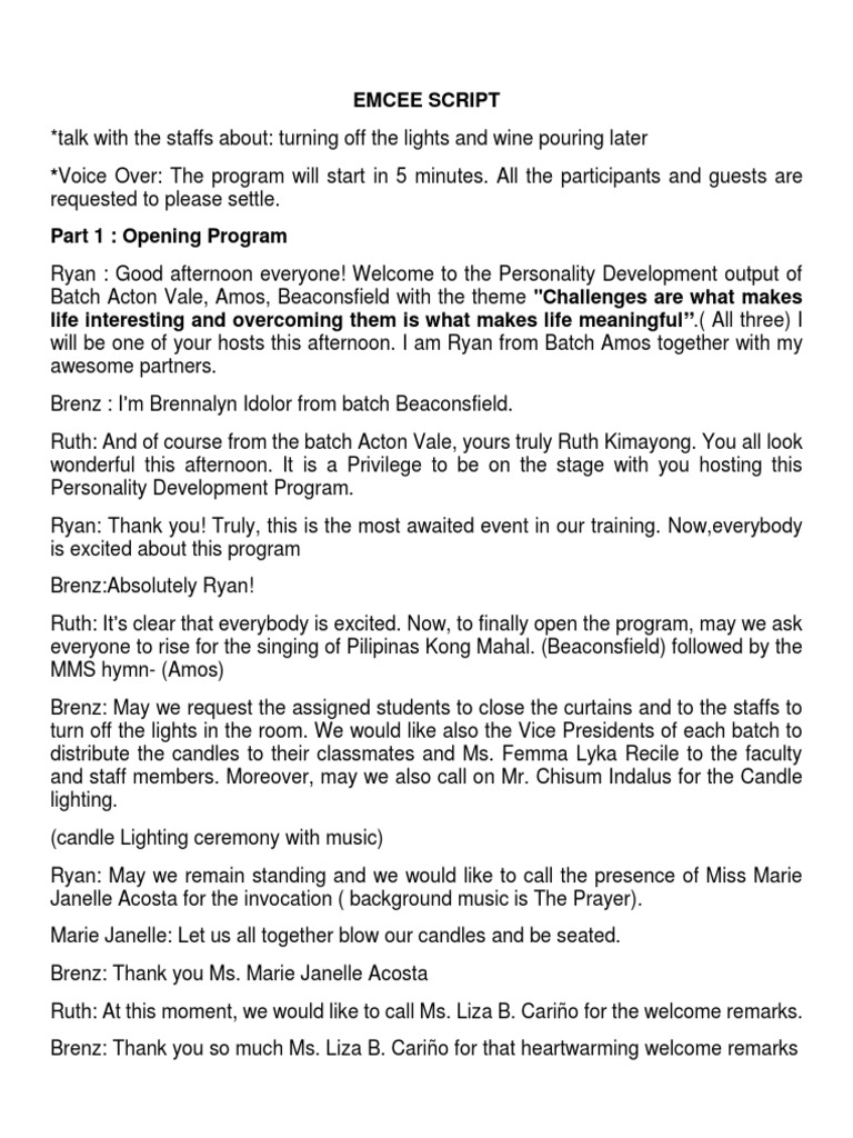 Emcee Script | PDF | Leisure