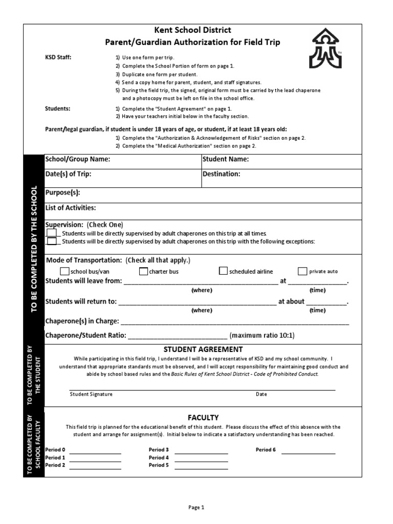 Parent or Guardian Authorization For Field Trip | PDF | Indemnity | Virtue
