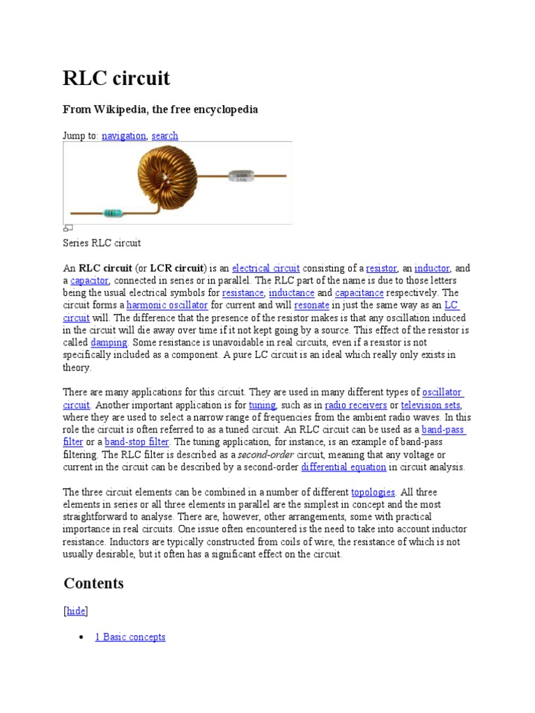 RLC Circuit: From Wikipedia, The Free Encyclopedia | PDF | Electronic ...