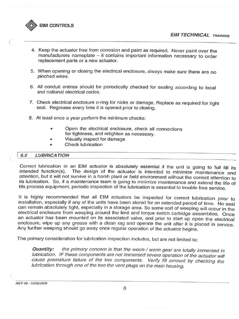 Lubricación Manual Actuador EIM E796 2000 M2CP | PDF