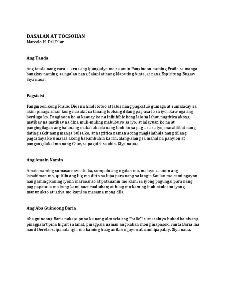 Marcelo H Del Pilar Dasalan at Tocsohan PDF | PDF