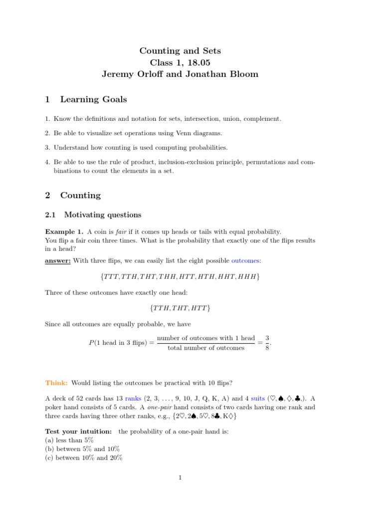 Counting and Sets Class 1, 18.05 Jeremy Orloff and Jonathan Bloom 1 ...