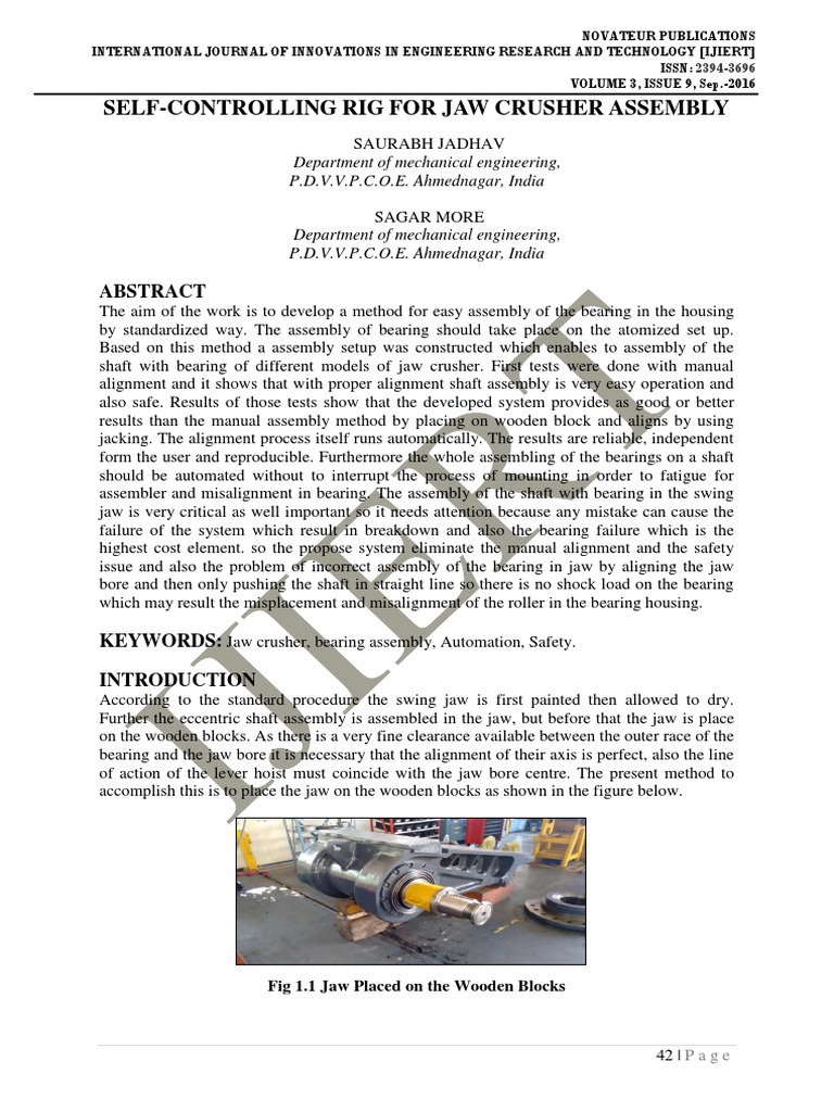 Self-Controlling Rig For Jaw Crusher Assembly | PDF | Manual ...