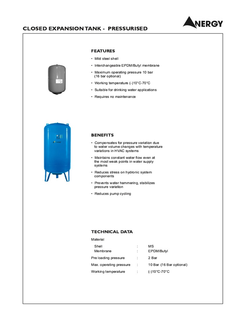 Closed Expansion Tank - Pressurised: Features | PDF | Water ...