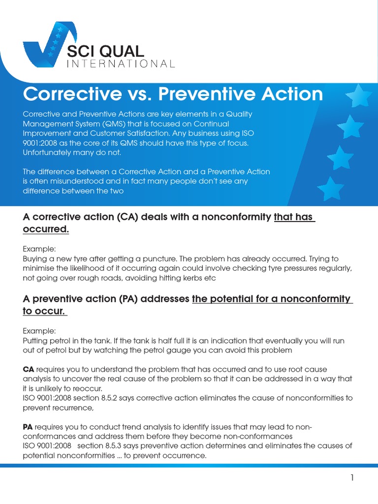 Understanding the Distinction Between Corrective and Preventive Actions ...