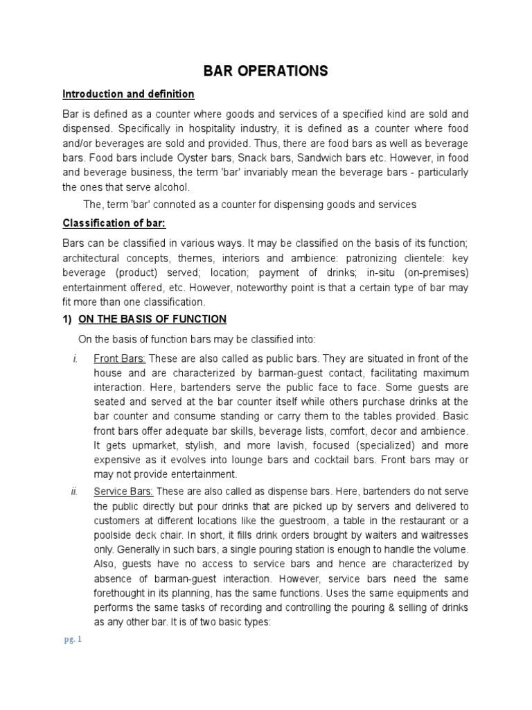 Bar Operations Notes | PDF | Bar | Drink