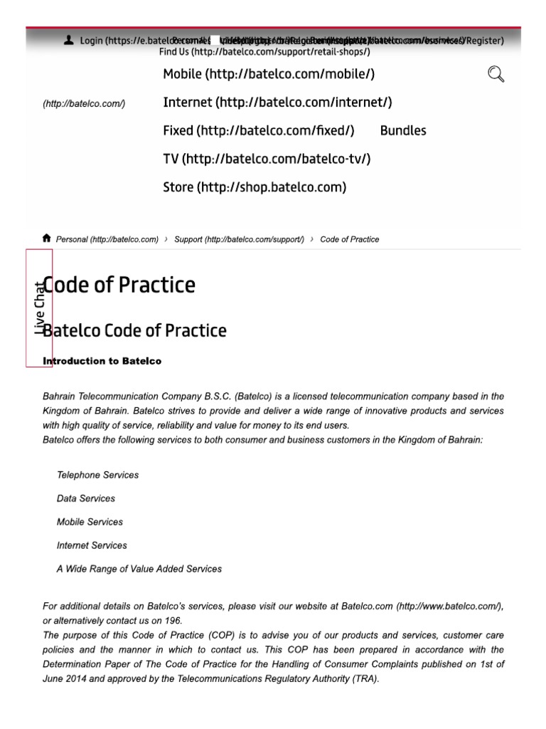 Batelco Code of Practice | PDF