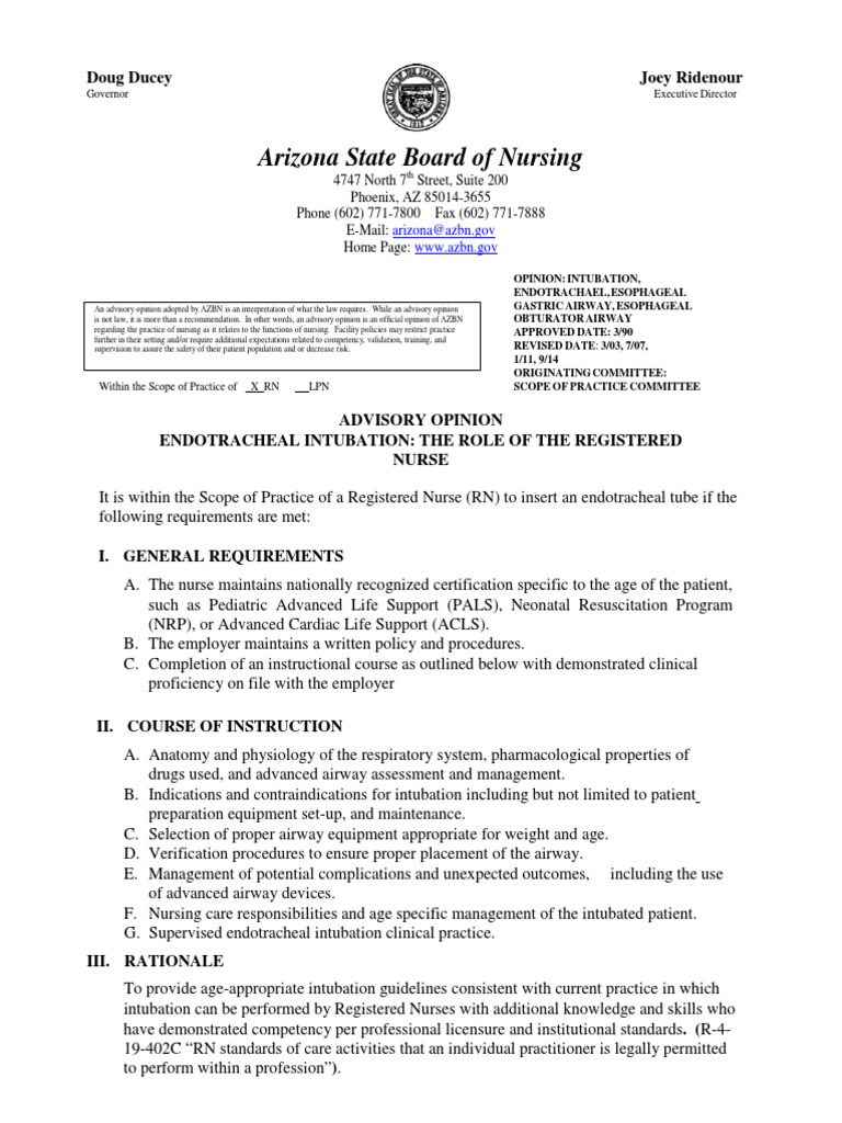 AO Endotracheal Intubation-The Role of The RN Scope | PDF | Nursing ...