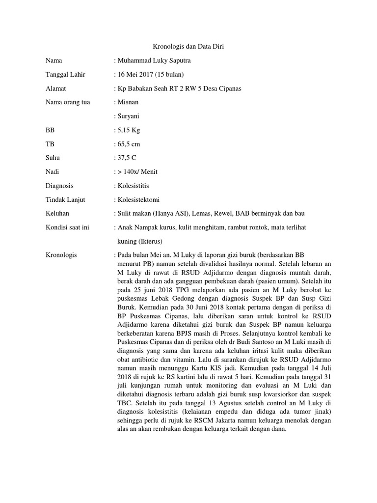 Kronologis Balita Gizi Buruk An M. Luki | PDF