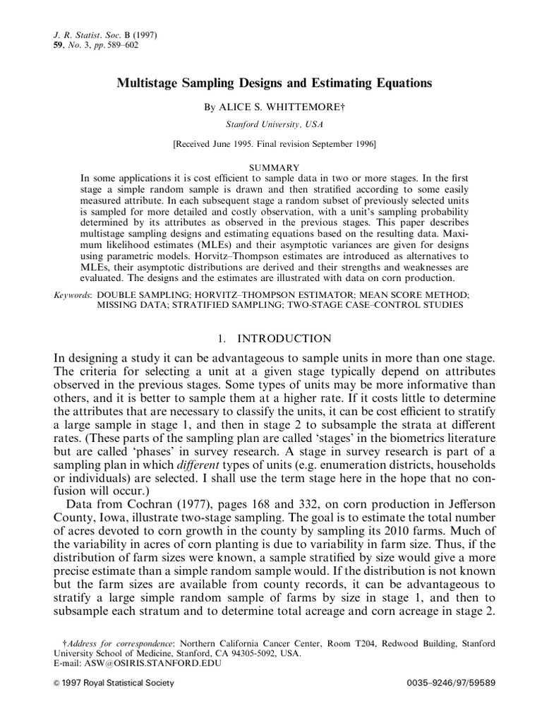 Whittemore1997.Multistage Sampling | PDF | Sampling (Statistics) | Variance
