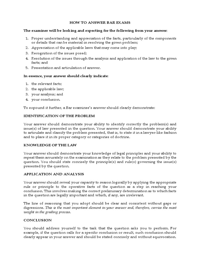 How To Answer Bar Exams | PDF | Question | Government